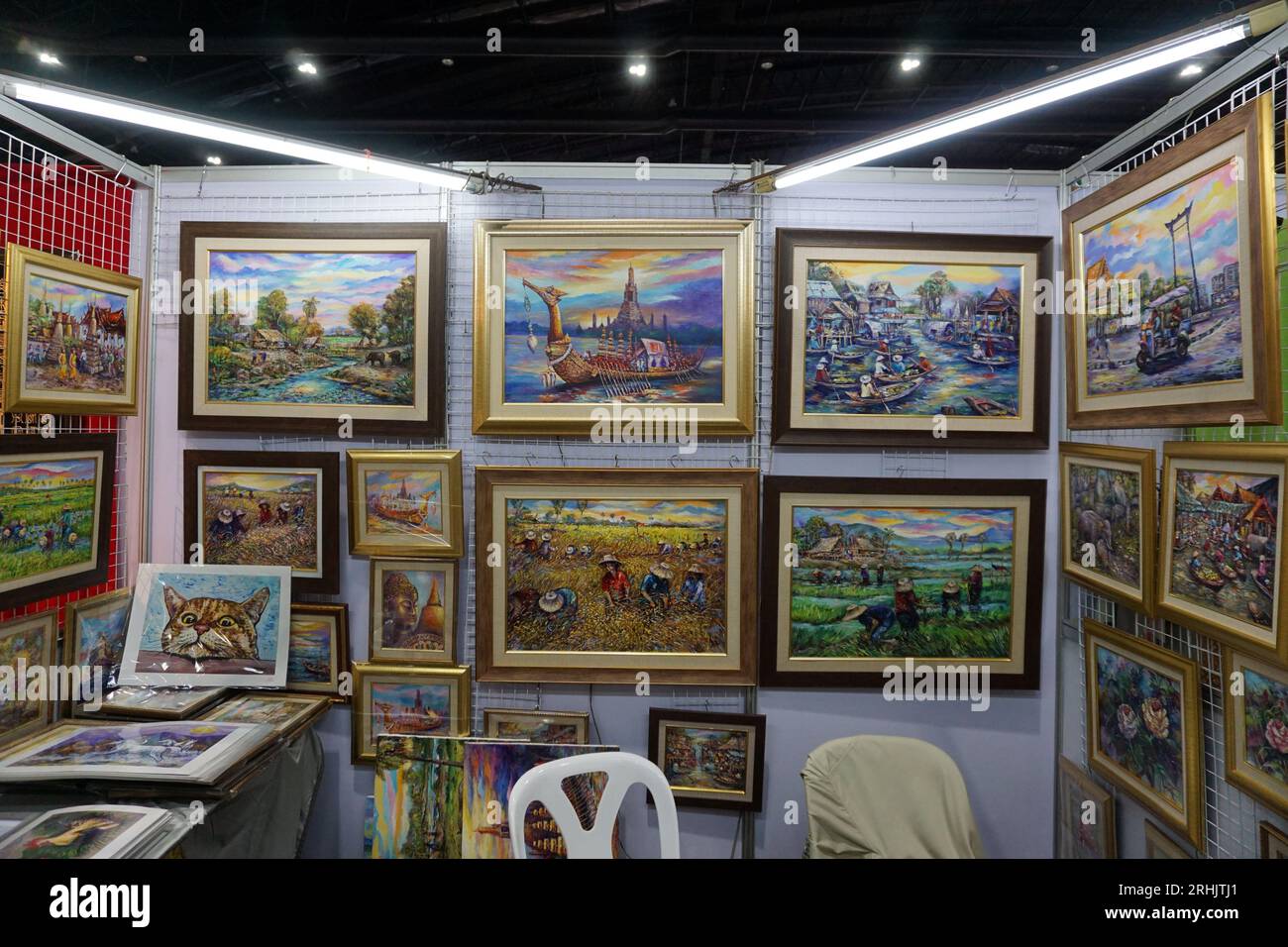 oil paintings with frames in the gallery Stock Photo - Alamy
