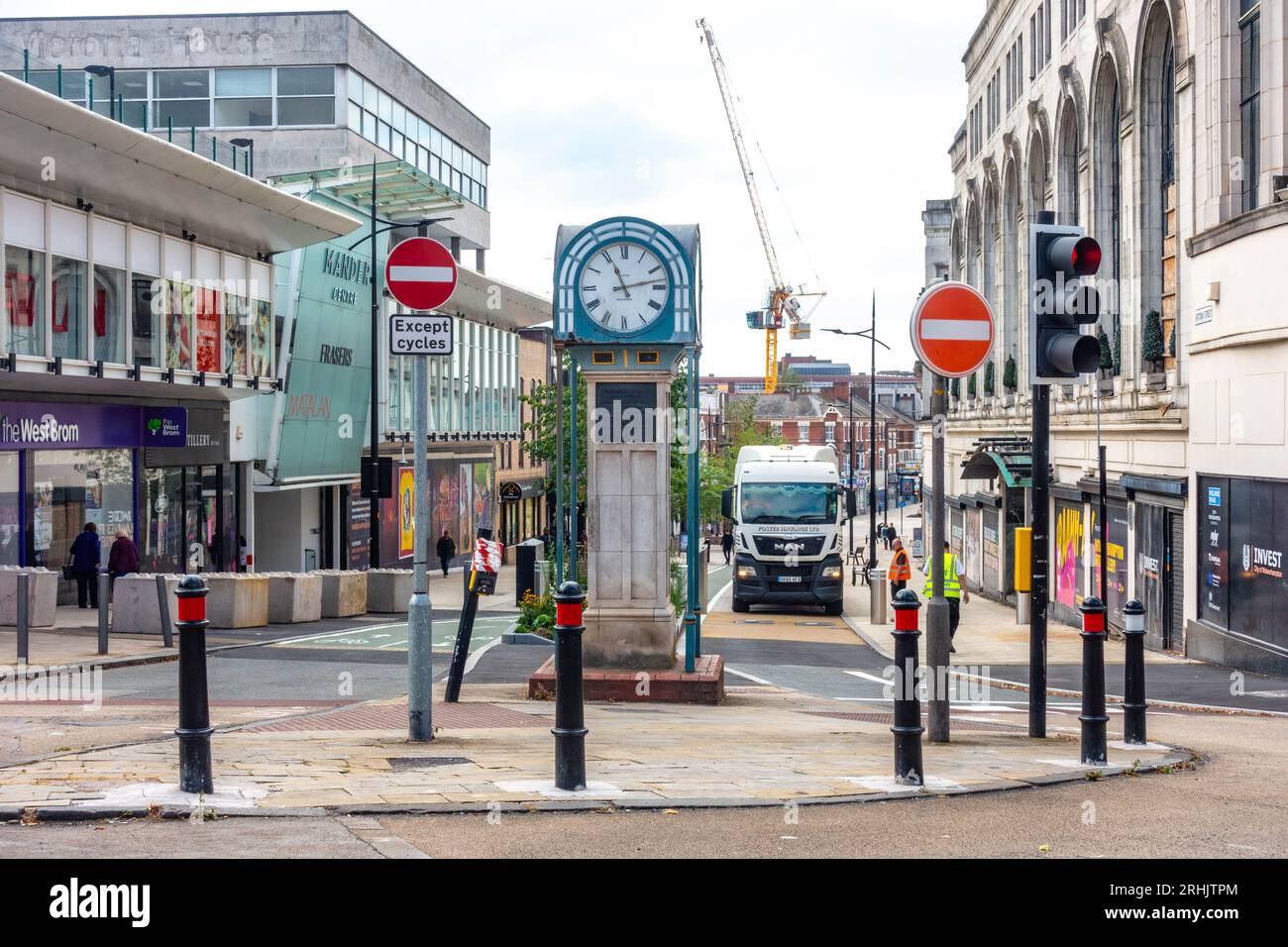 A view down Victoria Street in Wolverhampton, UK with The Beaties clock ...