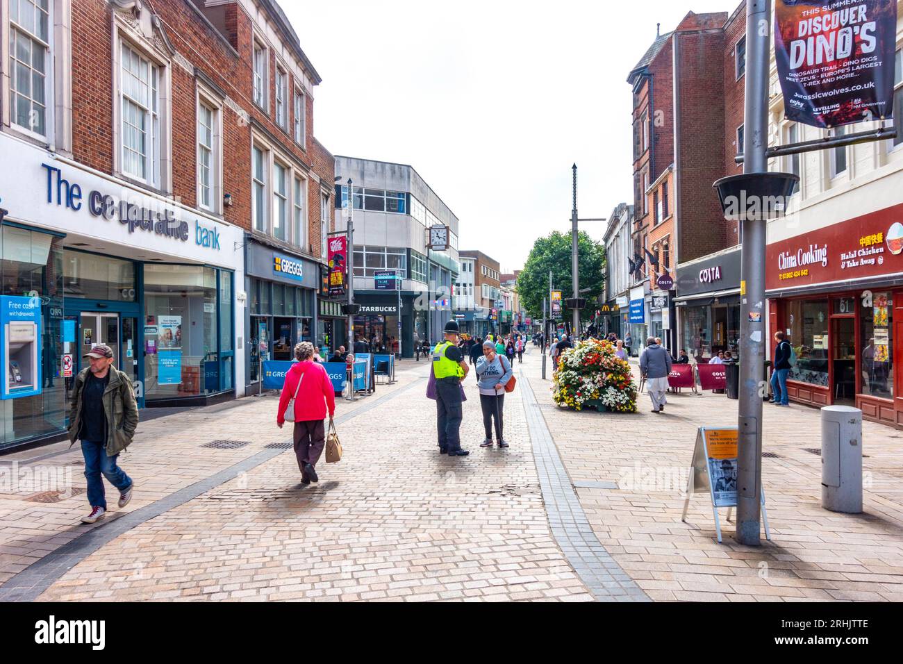 A view down Dudley Street in Wolverhampton City Centre. Police officers ...