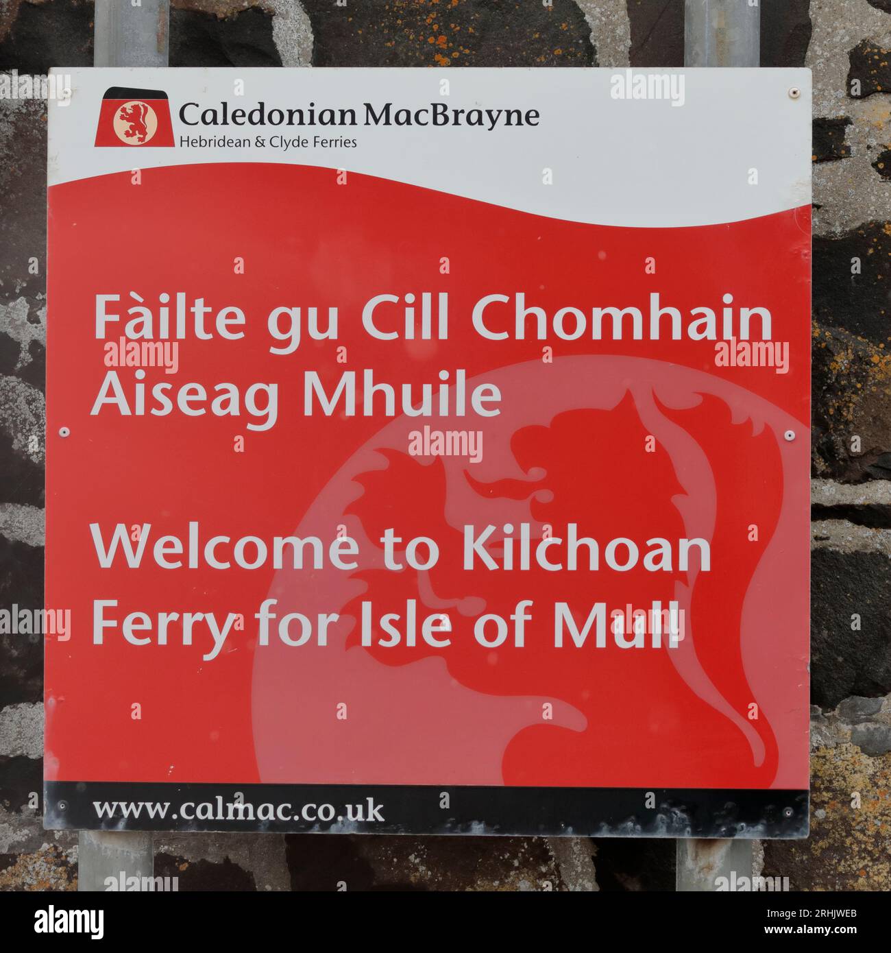 Caledonian MacBrayne sign at the Kilchoan Ferry port in Scotland Stock ...