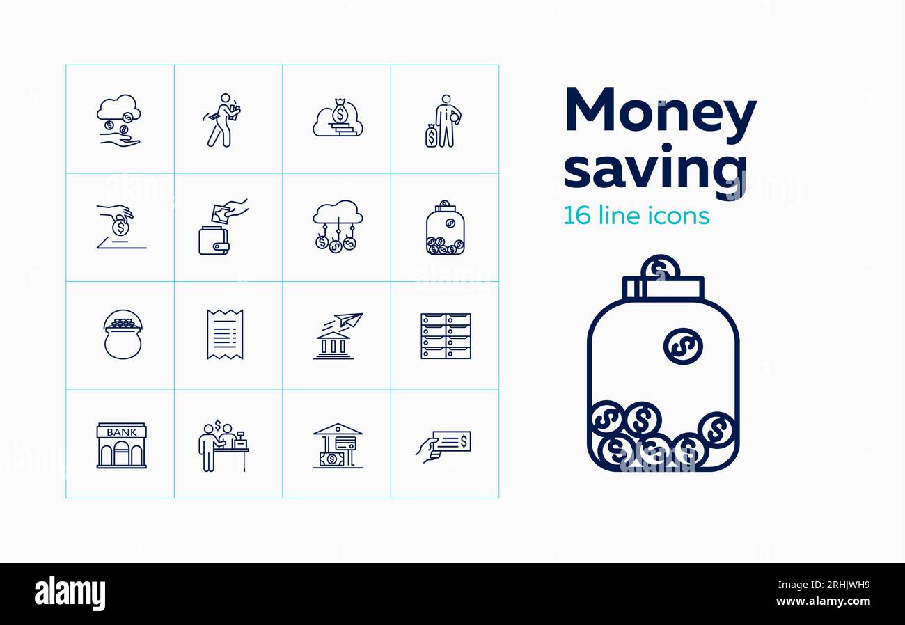 Money saving line icon set Stock Vector Image & Art - Alamy