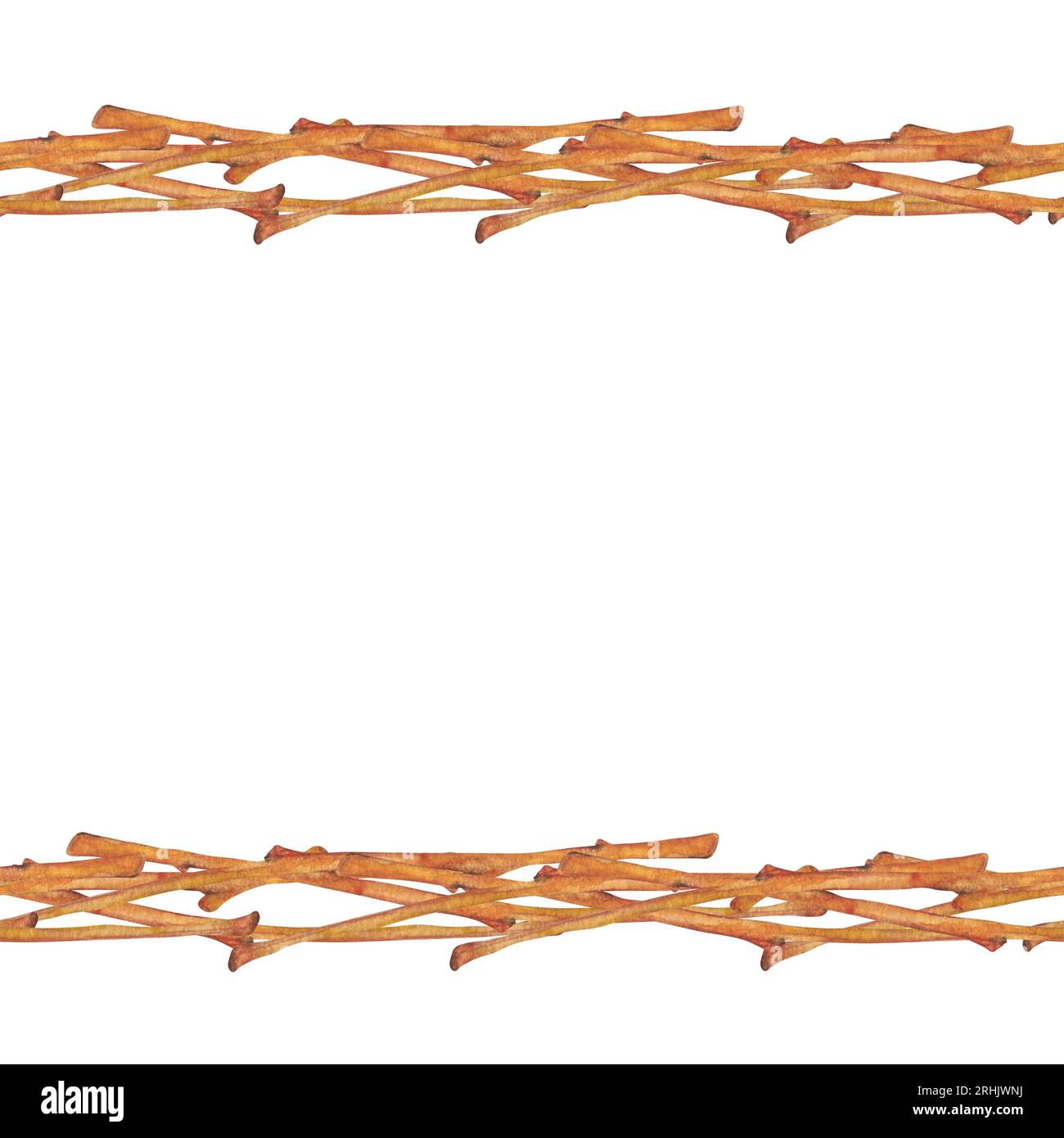 Seamless border. Twisted tree dry branch watercolor illustration. Hand ...