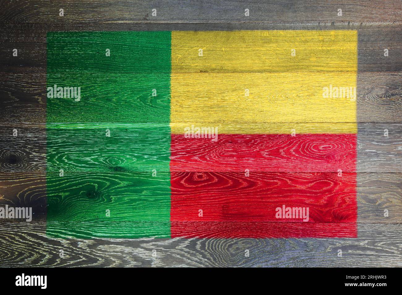 Benin flag on rustic old wood surface background Stock Photo - Alamy