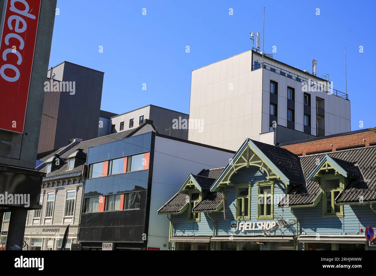 Tromsoe, Norway 07/31/2023 Storgata is Tromsø's main street. The street ...