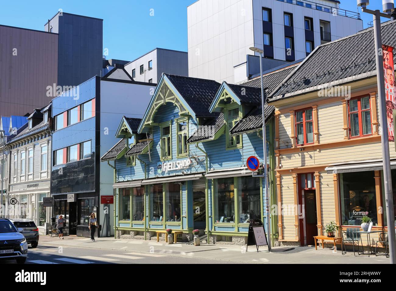 Tromsoe, Norway 07/31/2023 Storgata is Tromsø's main street. The street ...