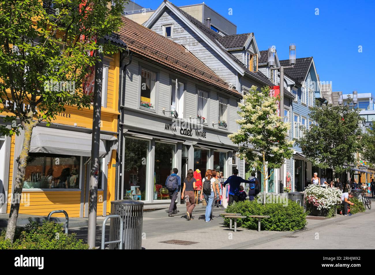 Tromsoe, Norway 07/31/2023 Storgata is Tromsø's main street. The street ...