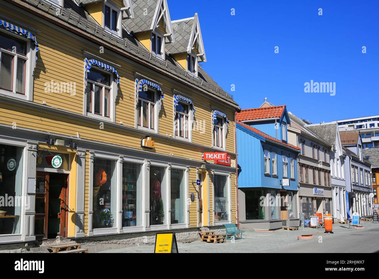 Tromsoe Norway 07/31/2023 Storgata is Tromsø's main street. The street ...