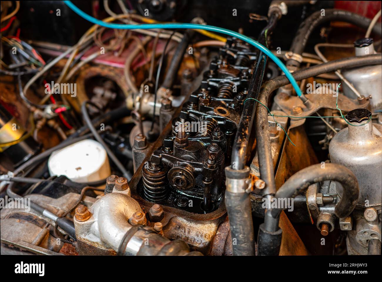 MGB sports car internal view of engine Stock Photo - Alamy