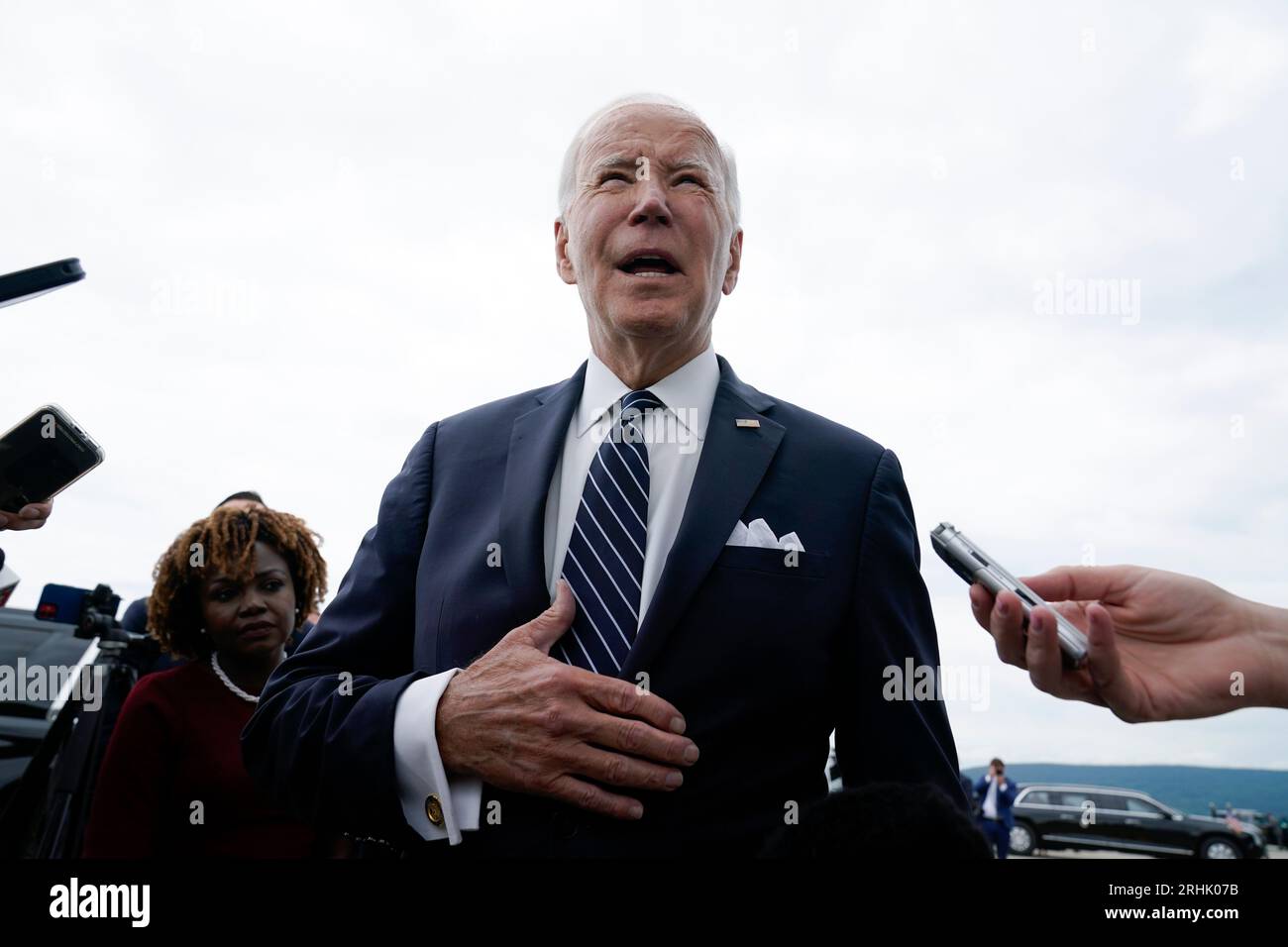 President Joe Biden speaks as he arrives at Wilkes-Barre Scranton ...