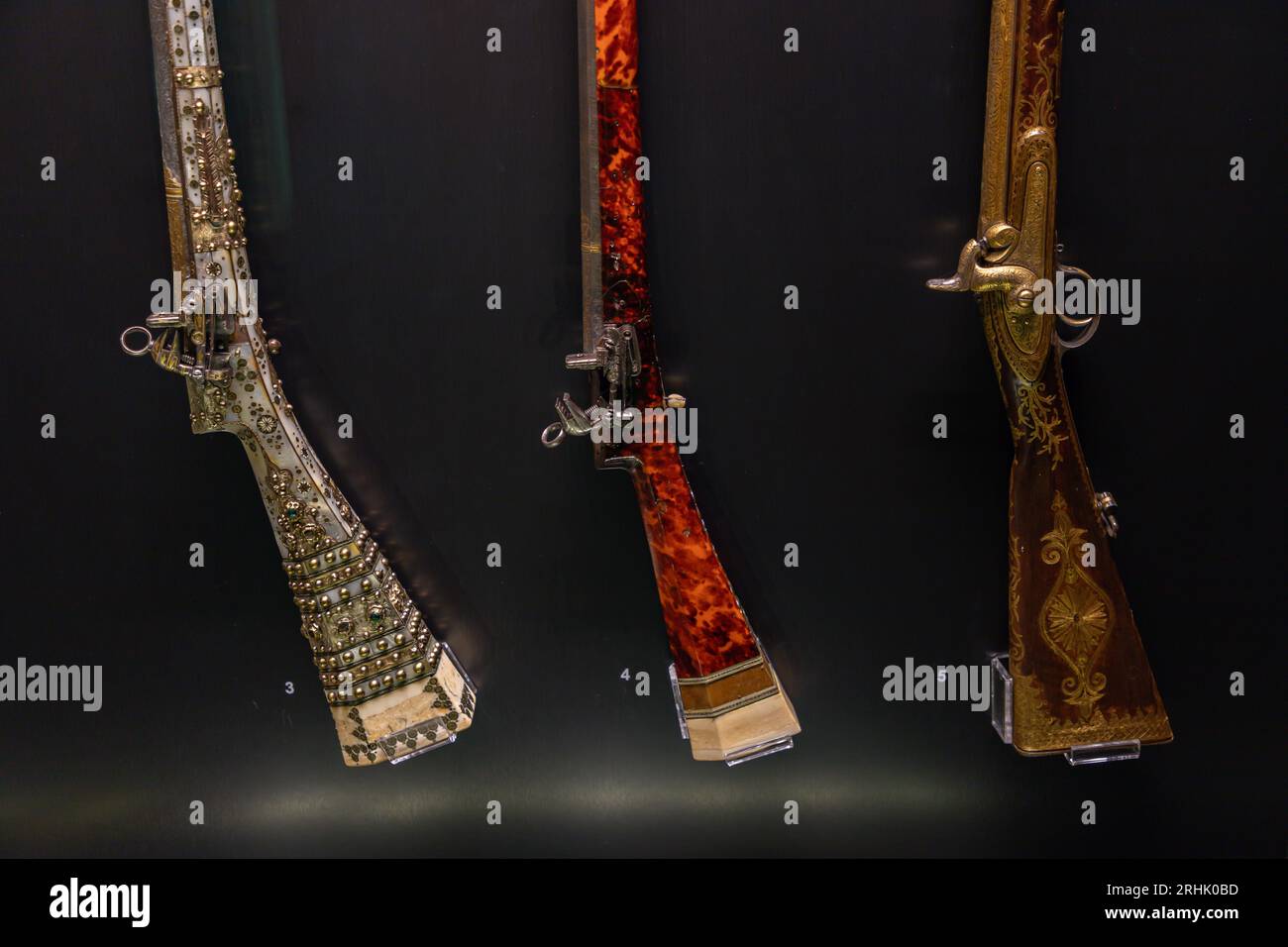 A picture of three rifles inside the Weapon and Armours room, part of ...