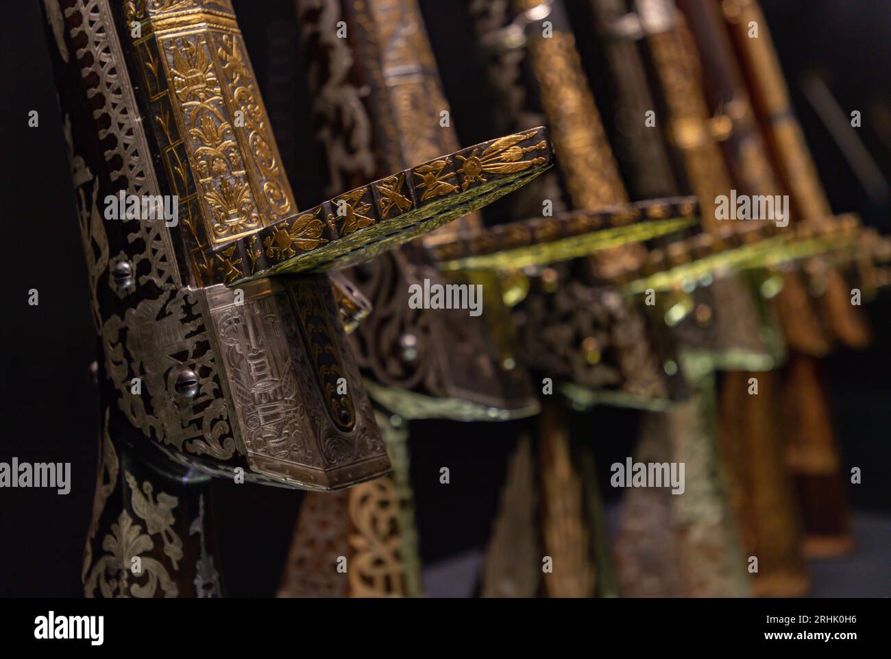 A picture of three rifles inside the Weapon and Armours room, part of ...