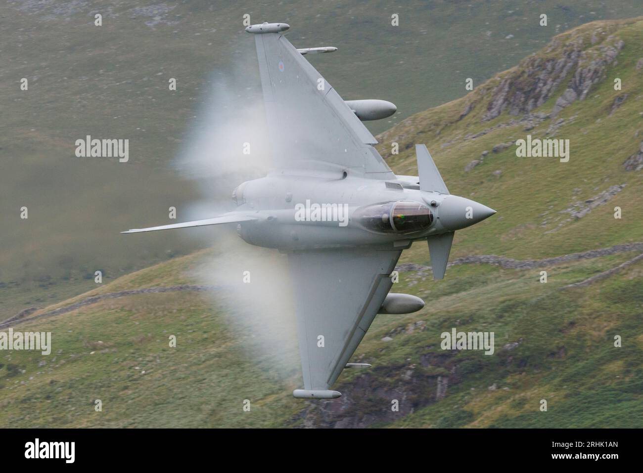 RAF Typhoon Eurofighter practising low flying at the Mach Loop area in ...