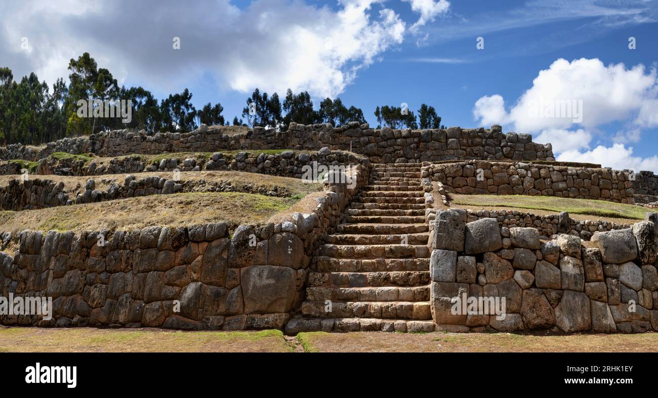 Staircase to the ruins of an Inca palace in Chinchero, Peru Stock Photo ...
