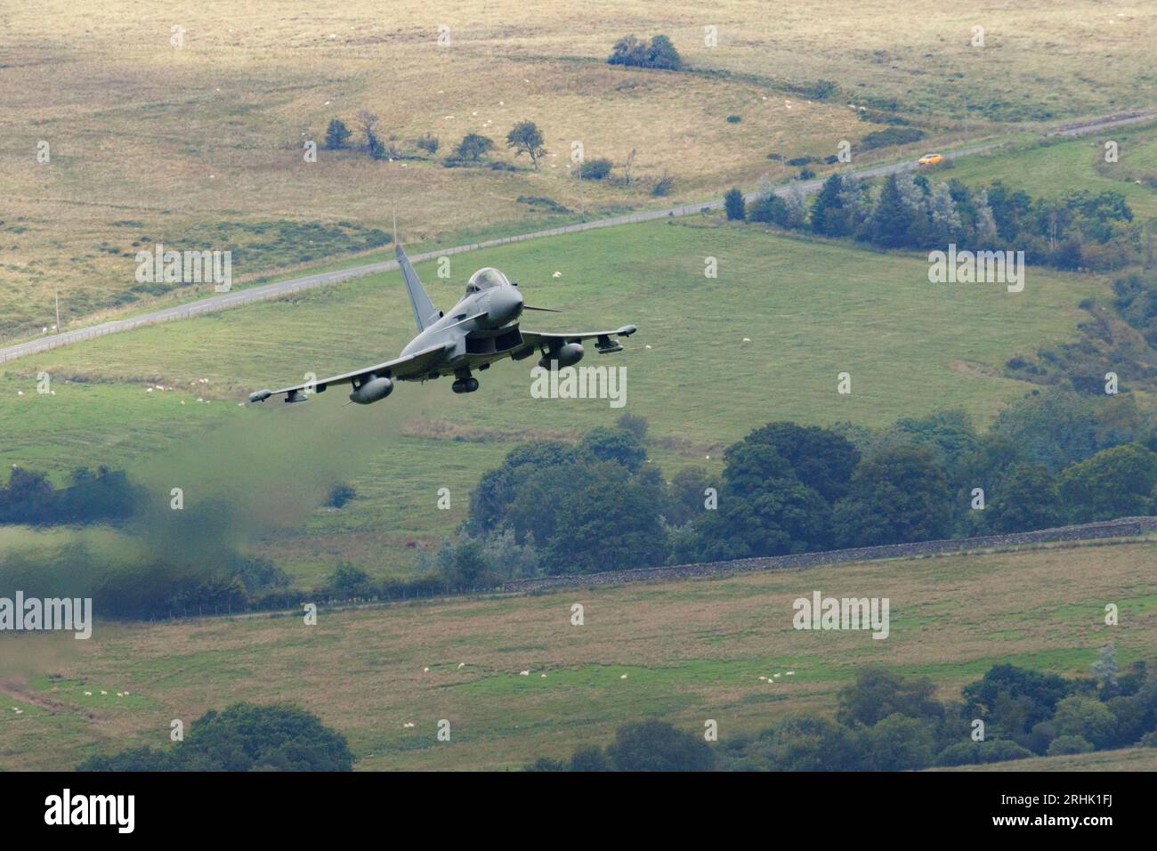 RAF Typhoon Eurofighter practising low flying at the Mach Loop area in ...