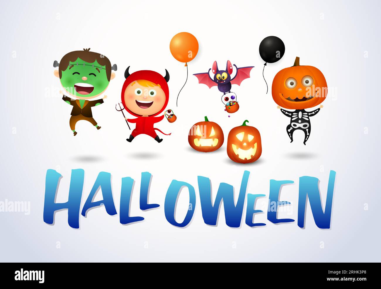 Halloween lettering with kids wearing monsters costumes Stock Vector ...