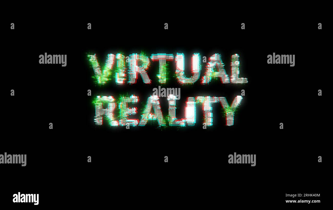 lighting cybernetic text VIRTUAL REALITY on black - meta universe ...