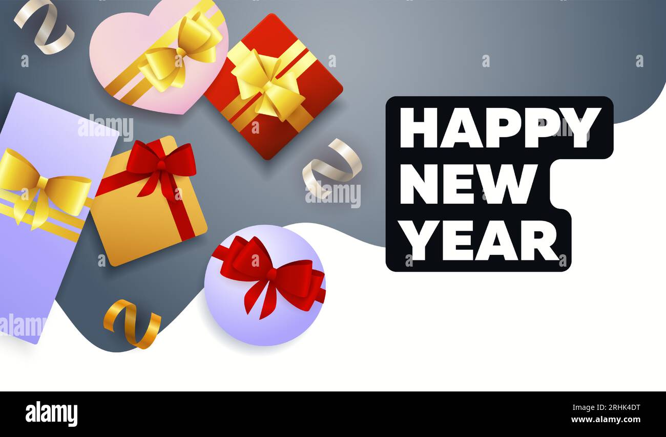 Happy New Year lettering with gift boxes Stock Vector Image & Art - Alamy