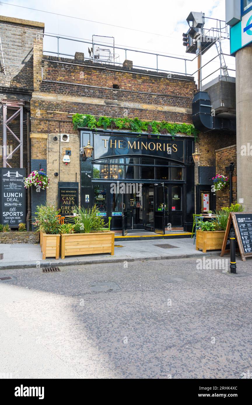 Entrance facade of The Minories, a traditional pub and restaurant under ...