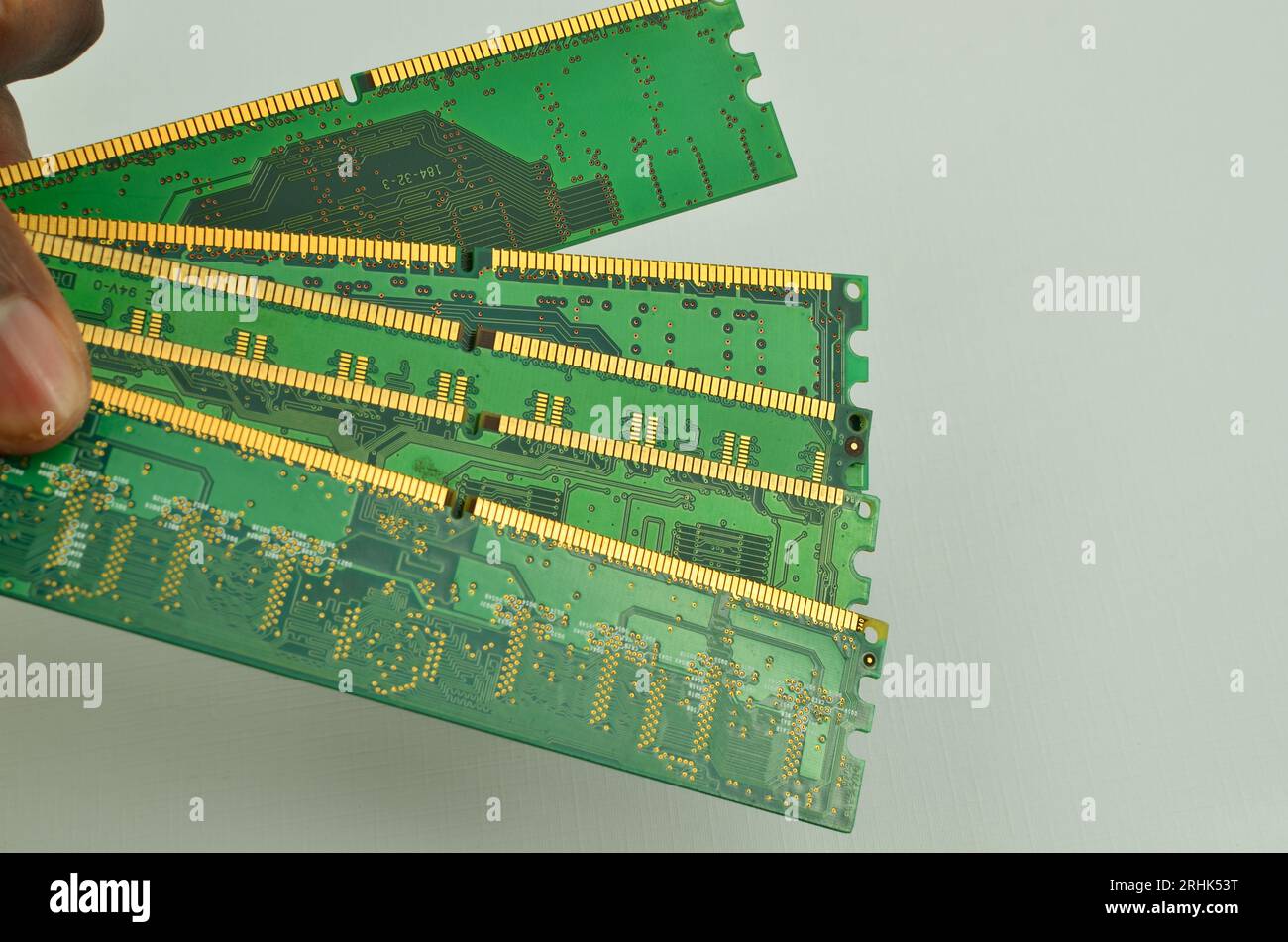 Close-up of a RAM memory module, on a light background, symbolizing the ...