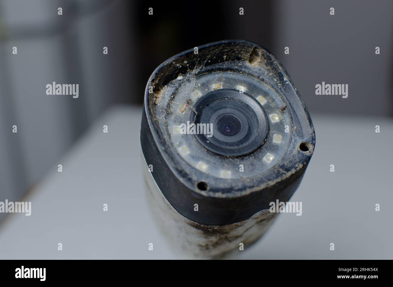 Worn security camera and highlighted dirt cover, signaling the need for ...
