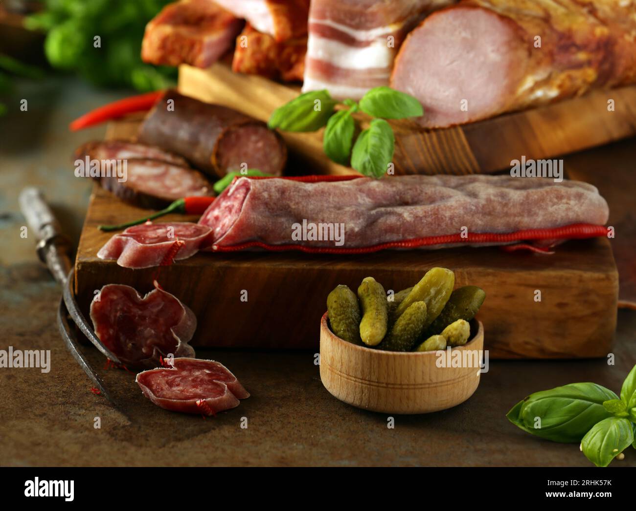 deli meats sausage, ham, bacon Stock Photo - Alamy