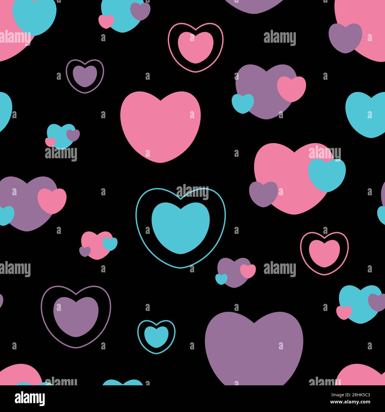 Heart doodles seamless pattern. Pink, blue and lilac hearts. Hand drawn ...