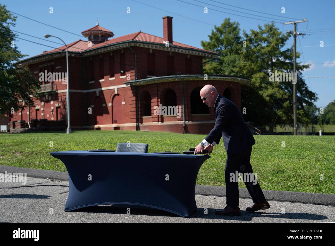 Homeland Security Secretary Alejandro Mayorkas arrives for a press ...