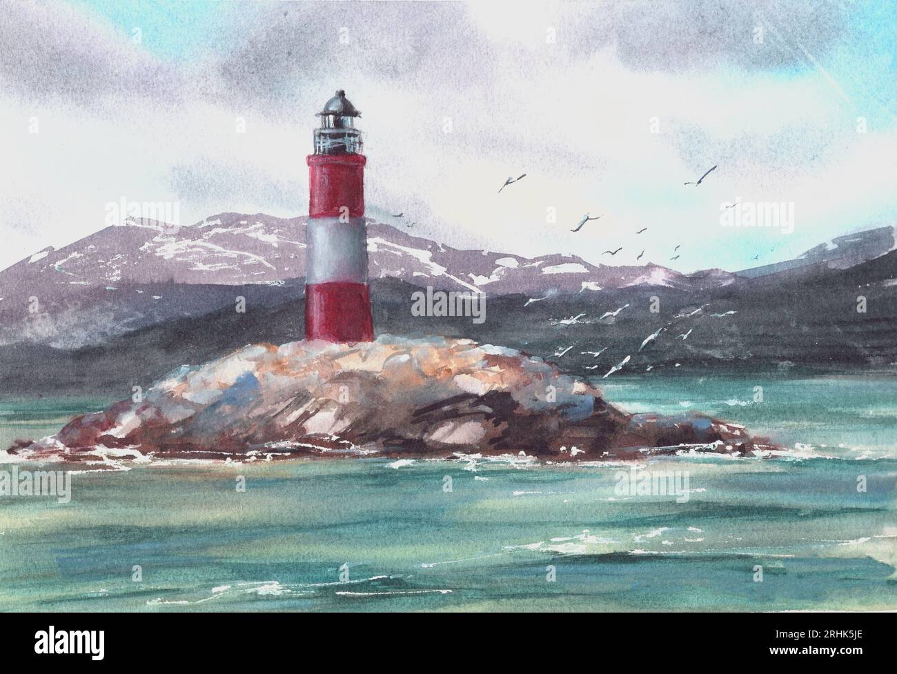 Seascape Les Eclaireurs Lighthouse with Cormorants and Sea Lions on the ...