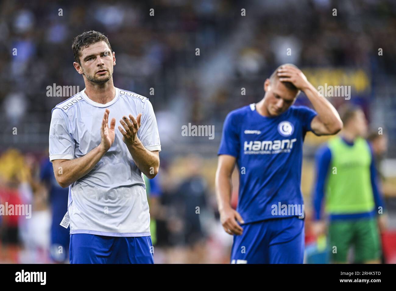 Szczecin, Poland. 17th Aug, 2023. Gent's Hugo Cuypers looks dejected after a soccer game between ...