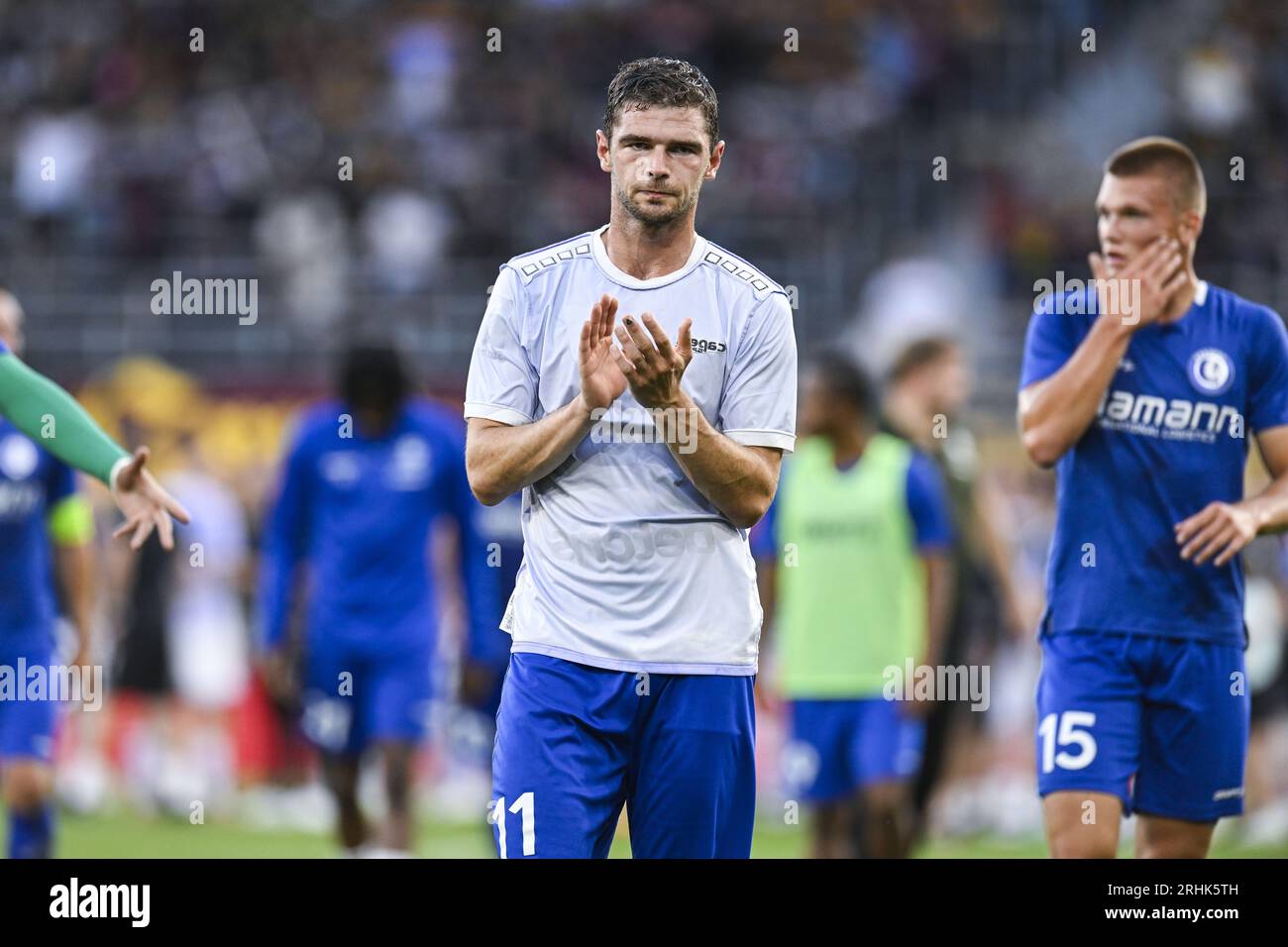 Szczecin, Poland. 17th Aug, 2023. Gent's Hugo Cuypers looks dejected after a soccer game between ...