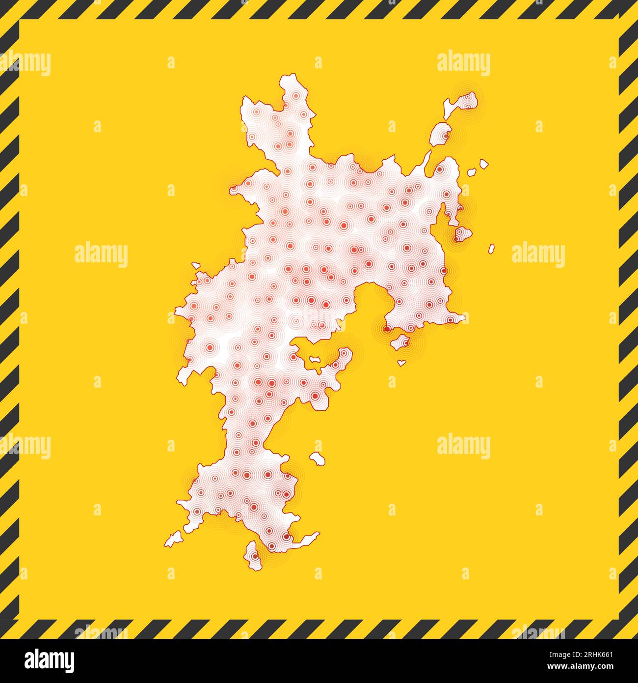 Komodo closed - virus danger sign. Lockdown island icon. Black striped ...