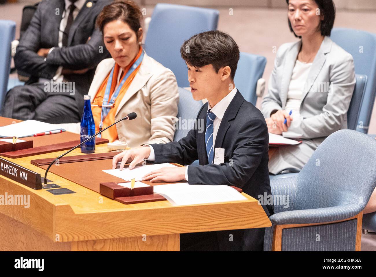 Ilhyeok Kim, defector from DPRK speaks during Security Council meeting ...