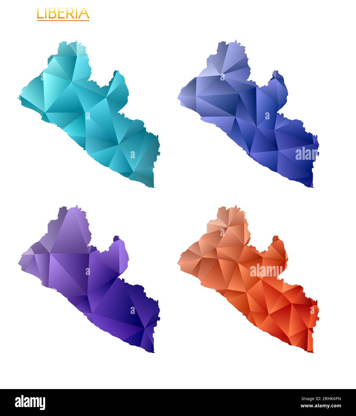 Set of vector polygonal maps of Liberia. Bright gradient map of country in low poly style Stock ...