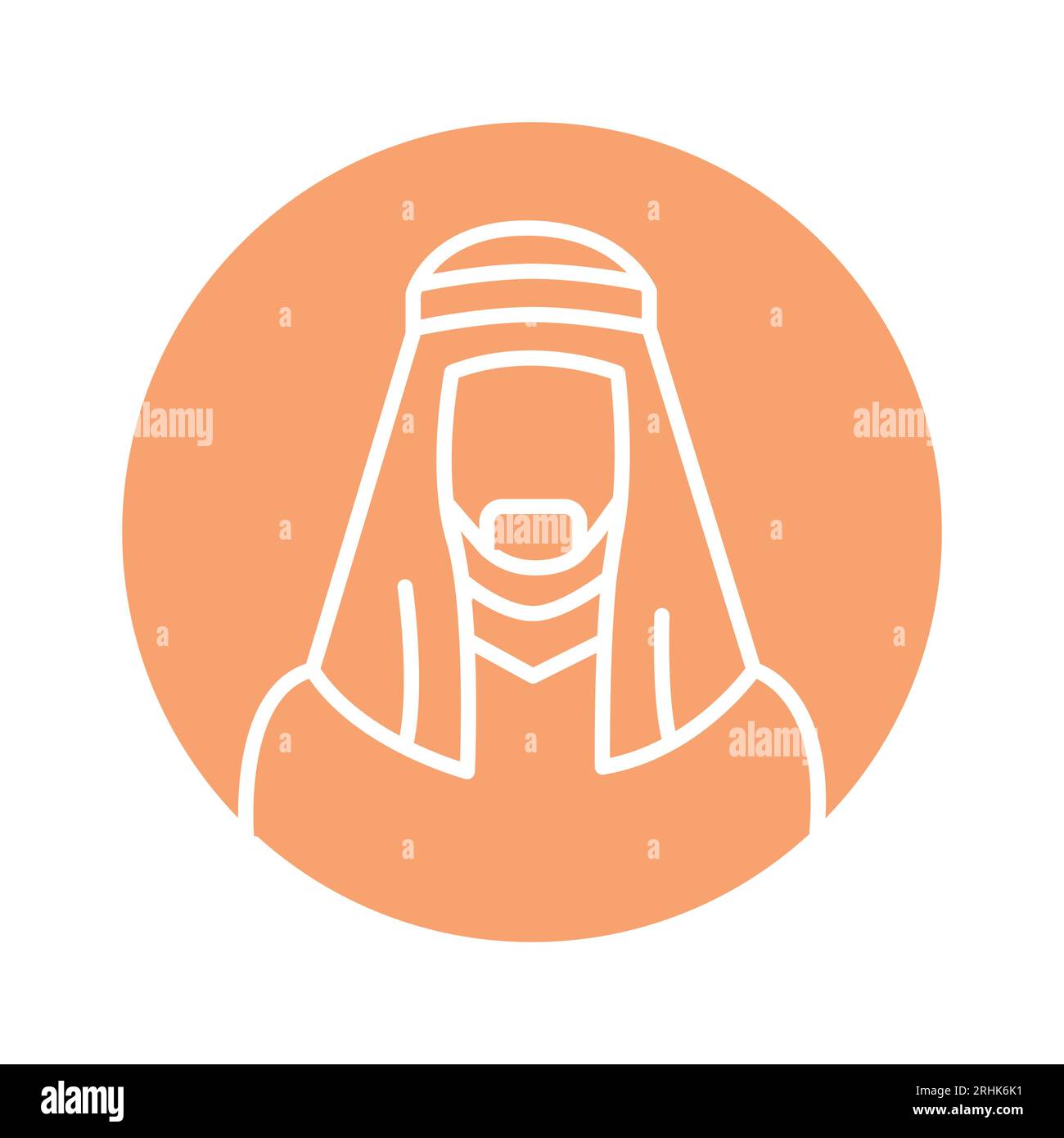 Arabic man traditional muslim keffiyeh line color icon. Isolated vector element. Outline ...