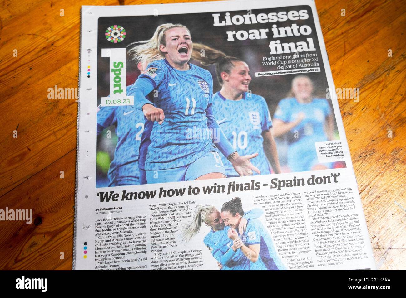 'Lionesses roar into final' i sport newspaper headline England v ...