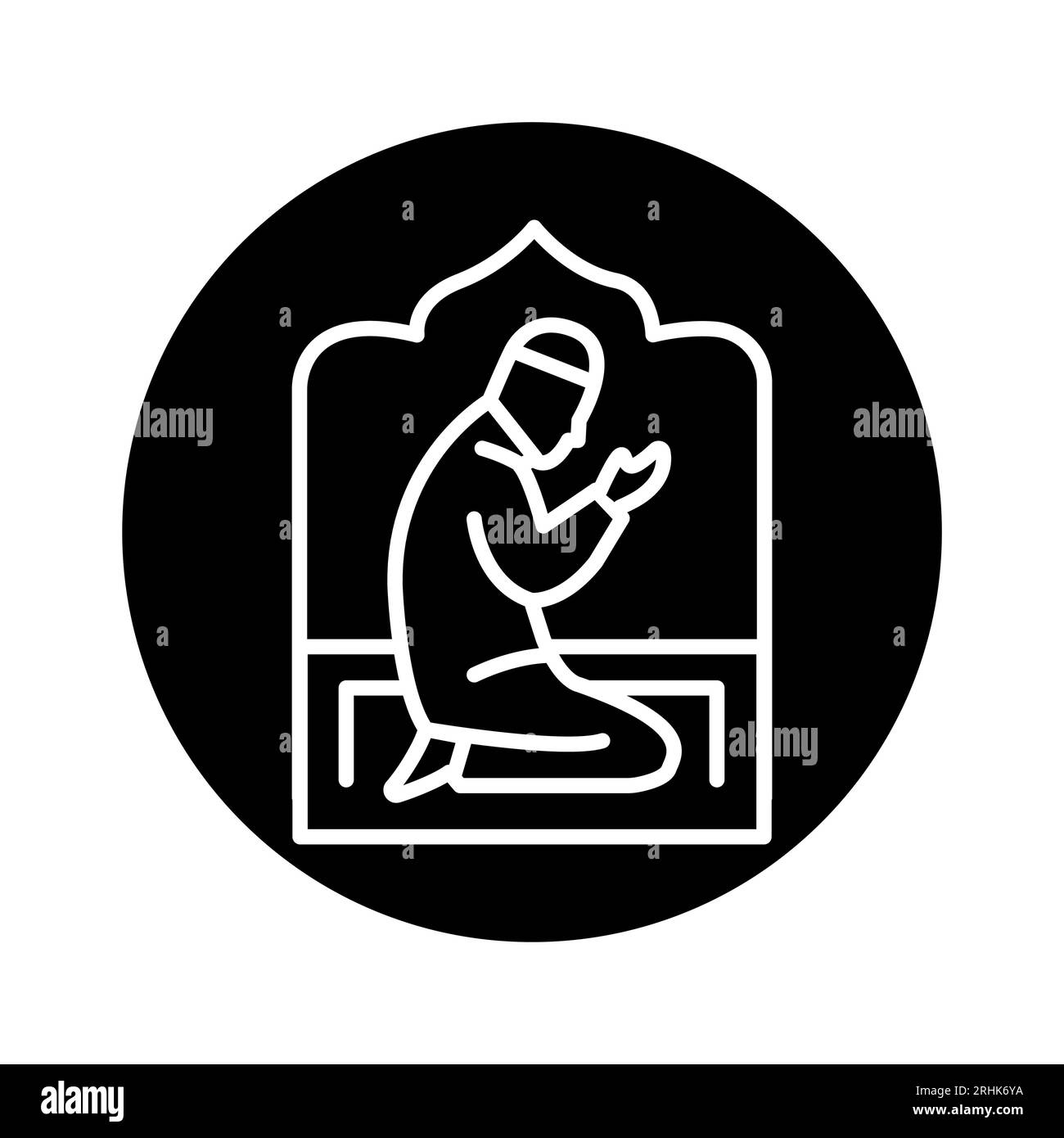 Praying arab at night line color icon. Isolated vector element. Outline ...