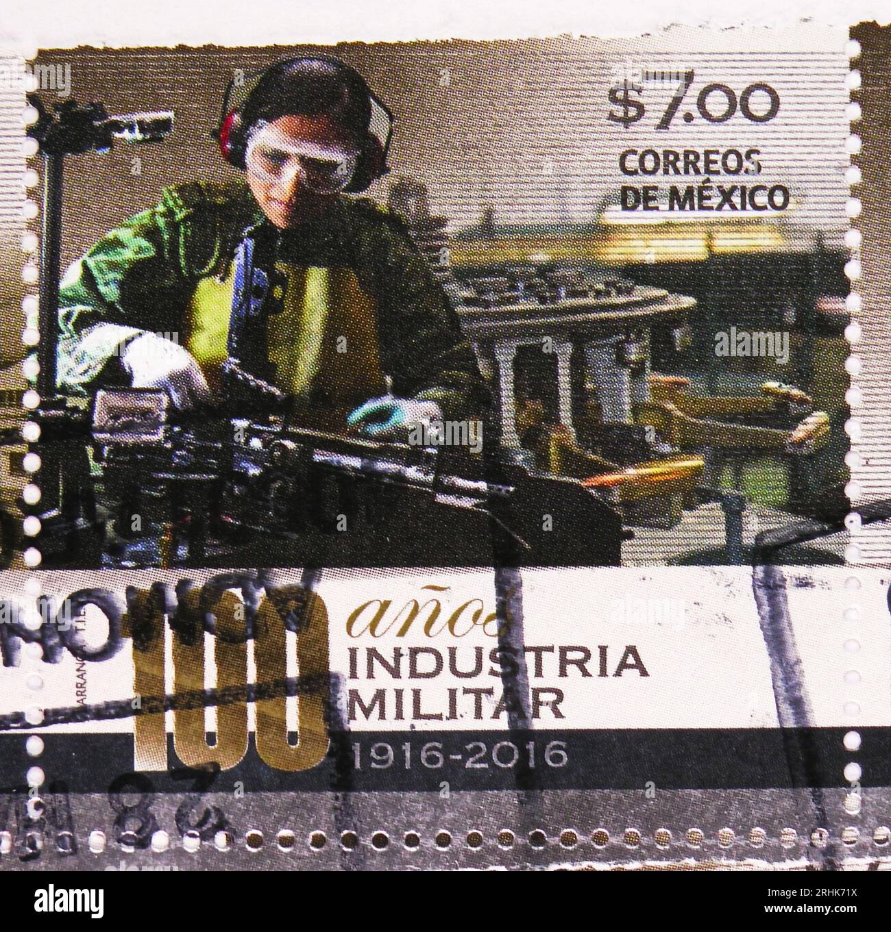 MOSCOW, RUSSIA - JUNE 8 2023: Postage stamp printed in Mexico shows Gun ...