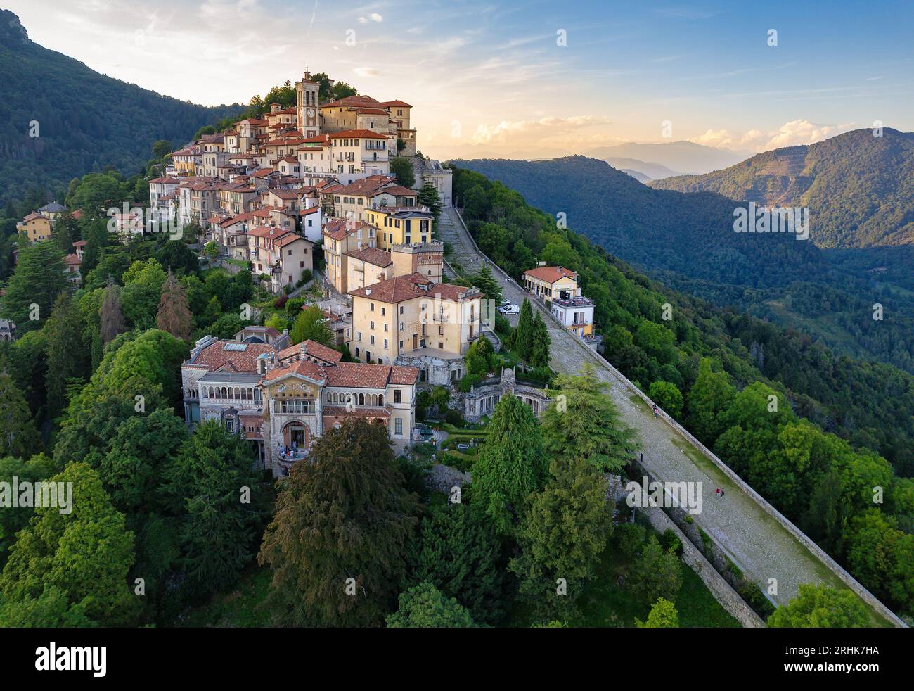 Aerial view of the Sacro Monte of Varese, this sacred mount is a ...