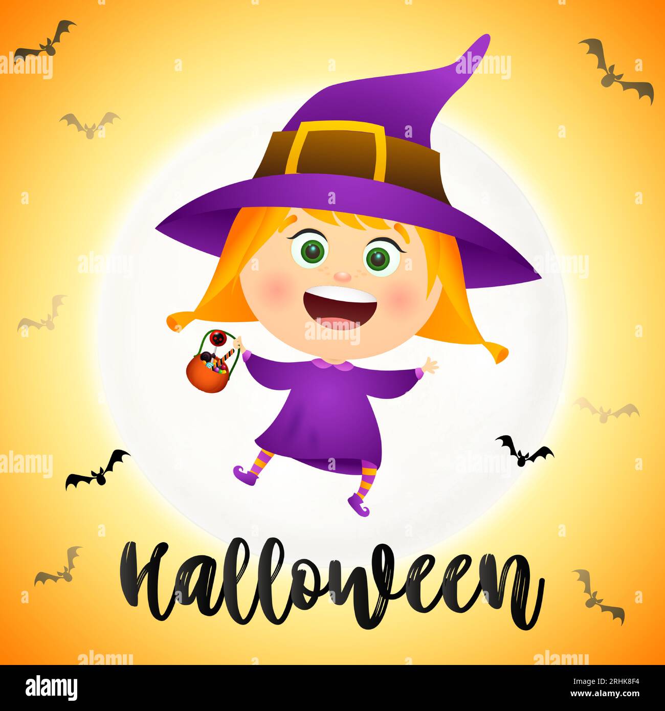 Halloween Lettering With Girl Wearing Witch Costume Stock Vector Image 1343