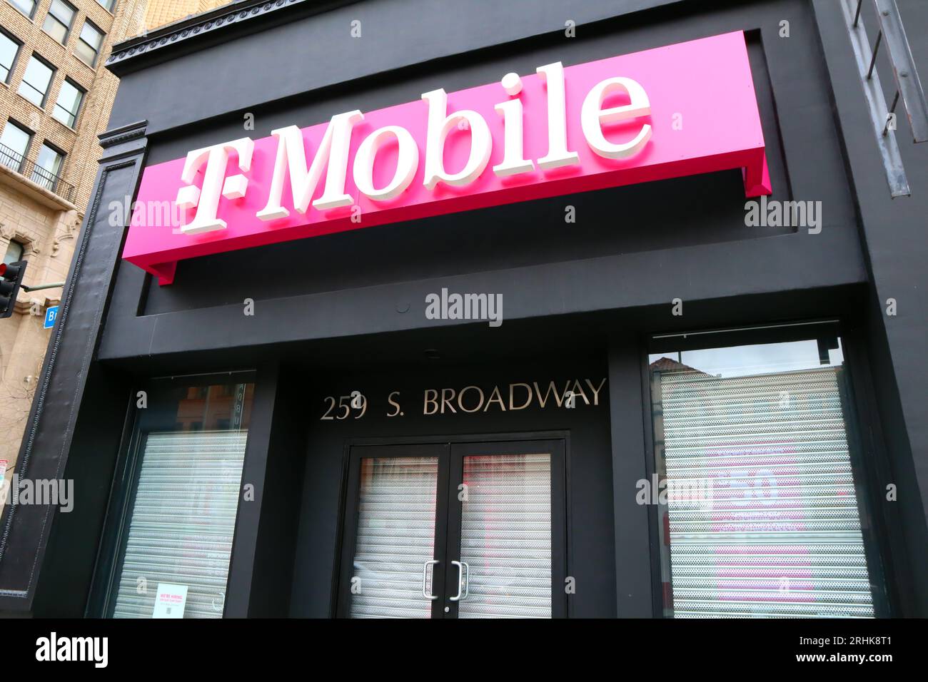 Los Angeles, California: T-Mobile sign. The United States based ...
