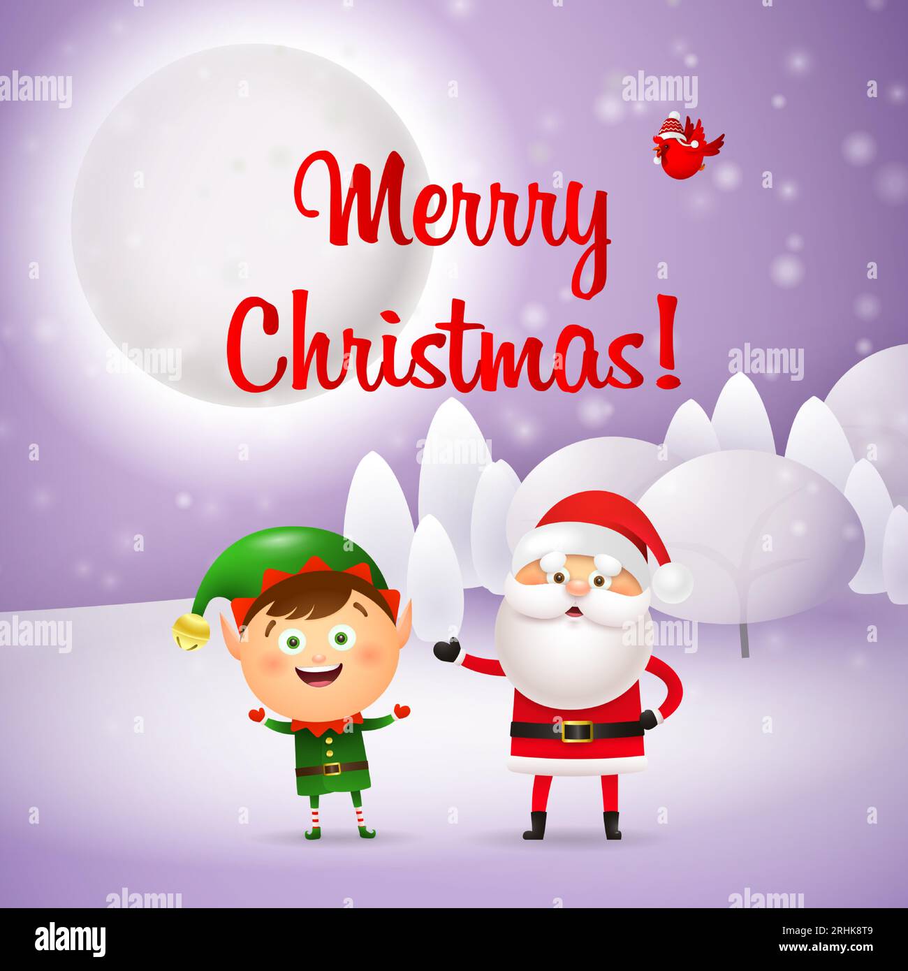 Merry Christmas card with elf and Santa Stock Vector Image & Art - Alamy
