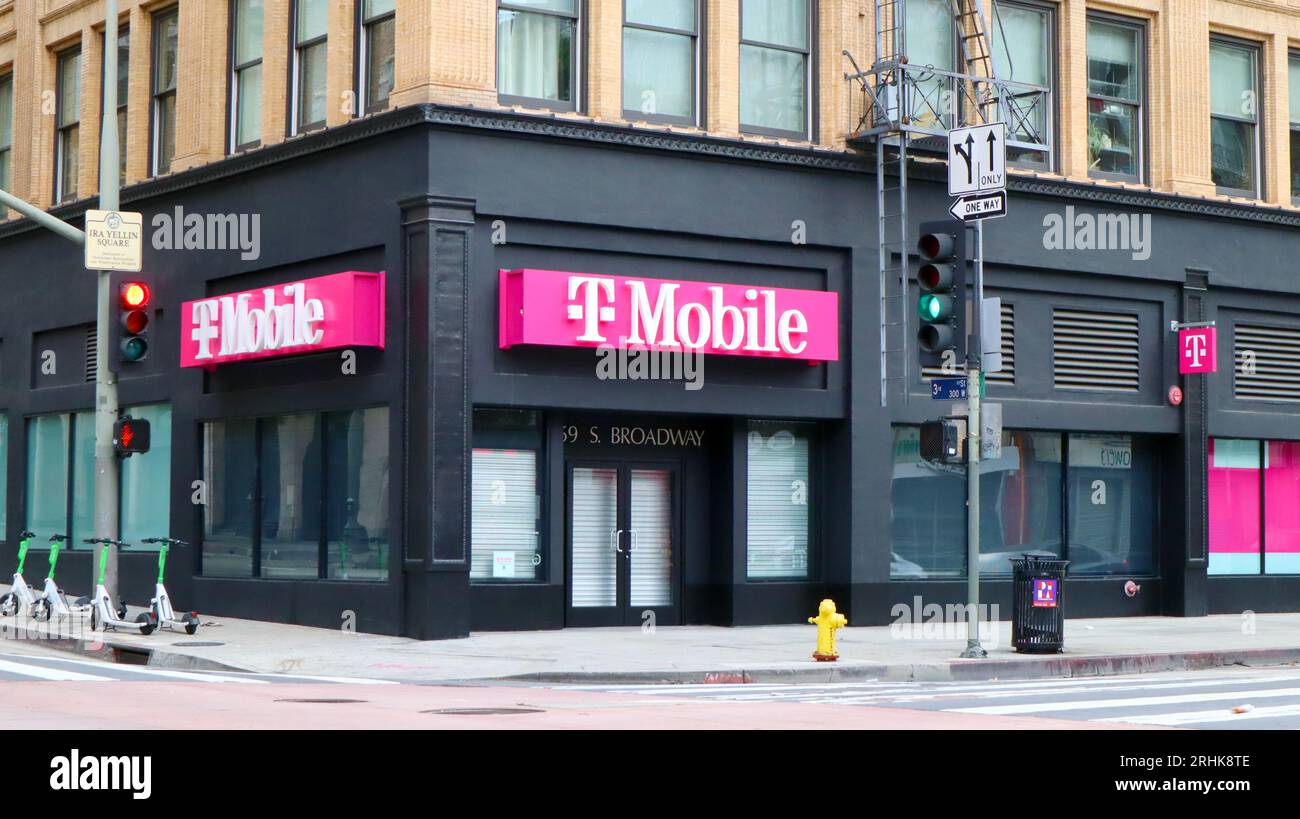 Los Angeles, California: T-Mobile sign. The United States based ...