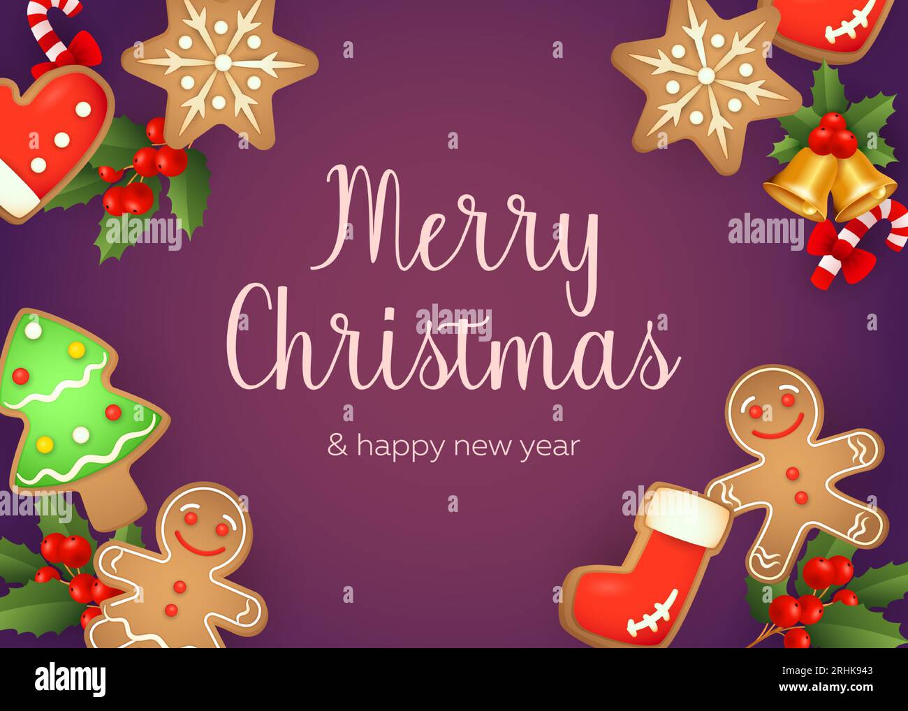 Merry Christmas greeting card design with gingerbread man Stock Vector ...