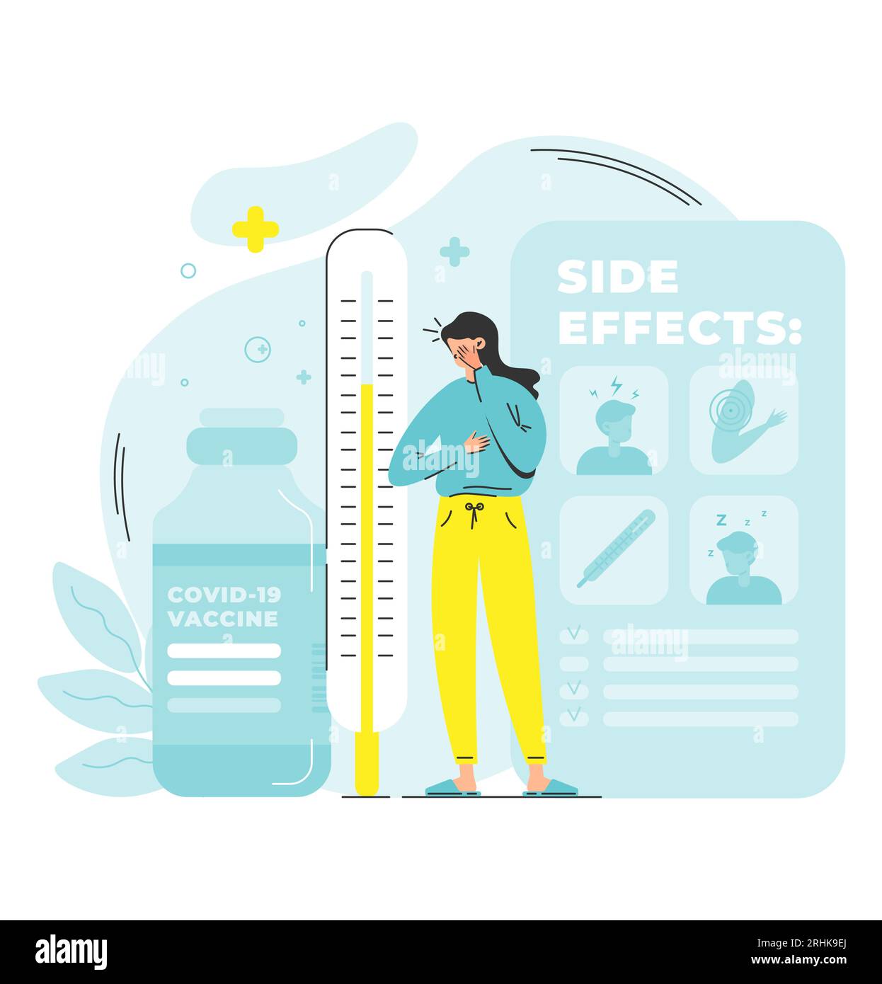 Covid-19 vaccine side effects scene vector illustration Stock Vector ...