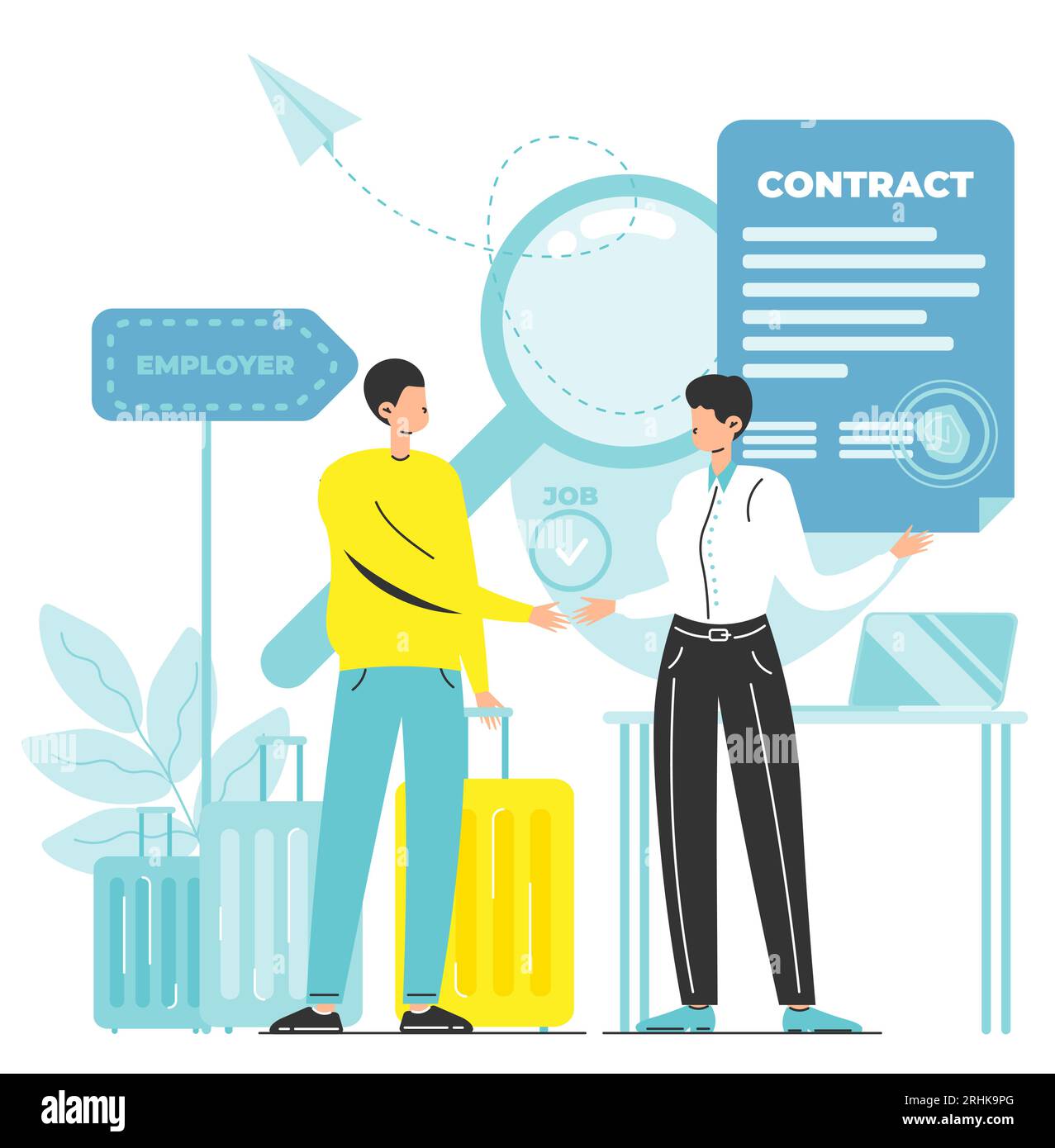 Work visa and job contract for legal immigration scene Stock Vector ...
