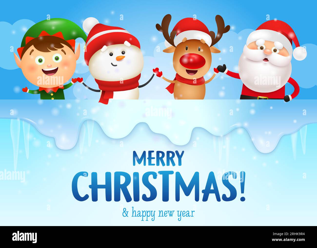 Merry Christmas and happy new year banner with funny characters Stock ...