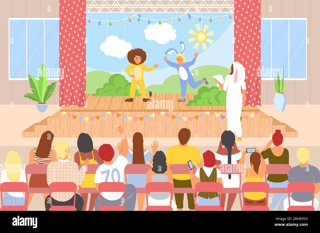 Children performing on theater stage vector illustration Stock Vector ...