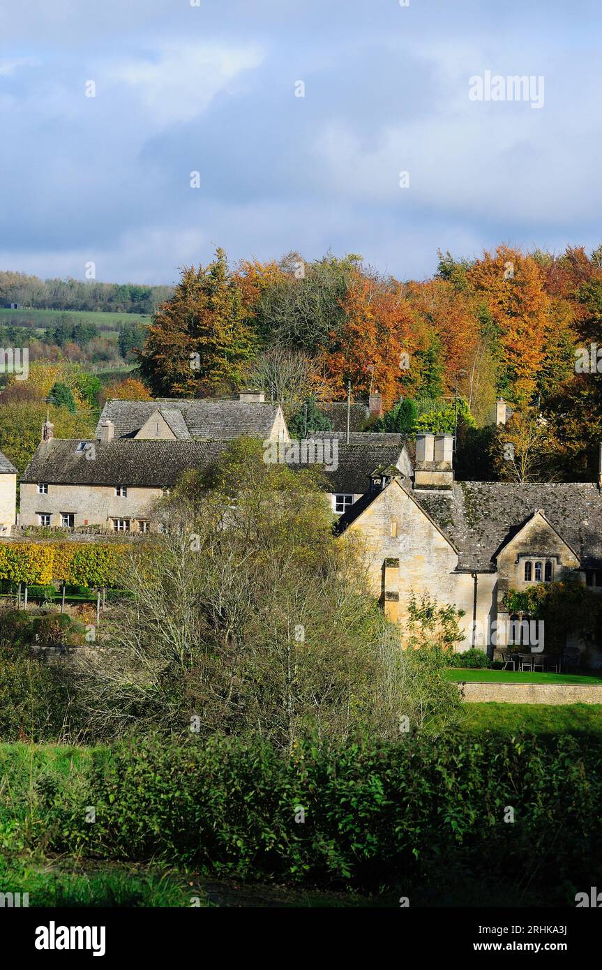 Portrait of Temple Guiting village in Gloucestershire, autumn Stock ...