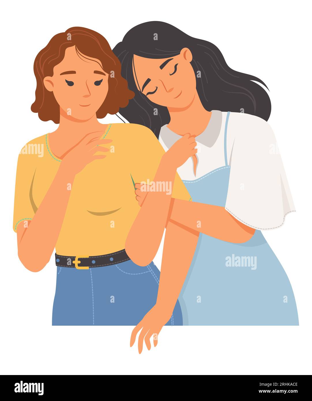 Portrait of happy loving female friends hugging standing together Stock ...