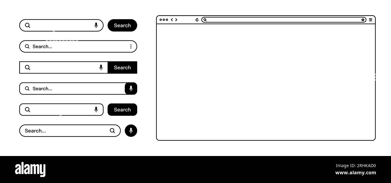 Blank web browser, internet page window with toolbar and search bar ...